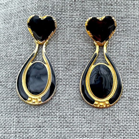 Jewelry | Vintage Two Piece Black Gold Drop Pierced Earrings | Poshmark